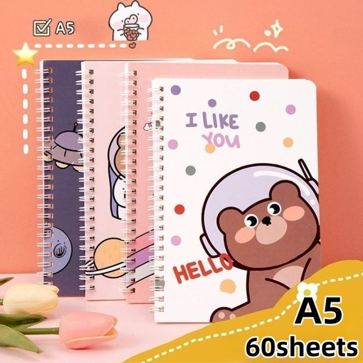 A5 Cute Spiral Notebook Cartoon Coil Notebook 60 Sheets Notebook School ...
