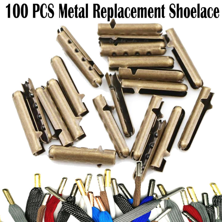 100 PCS Metal Replacement Shoelace Shoe Lace Aglet Tip Head Aglets End ...