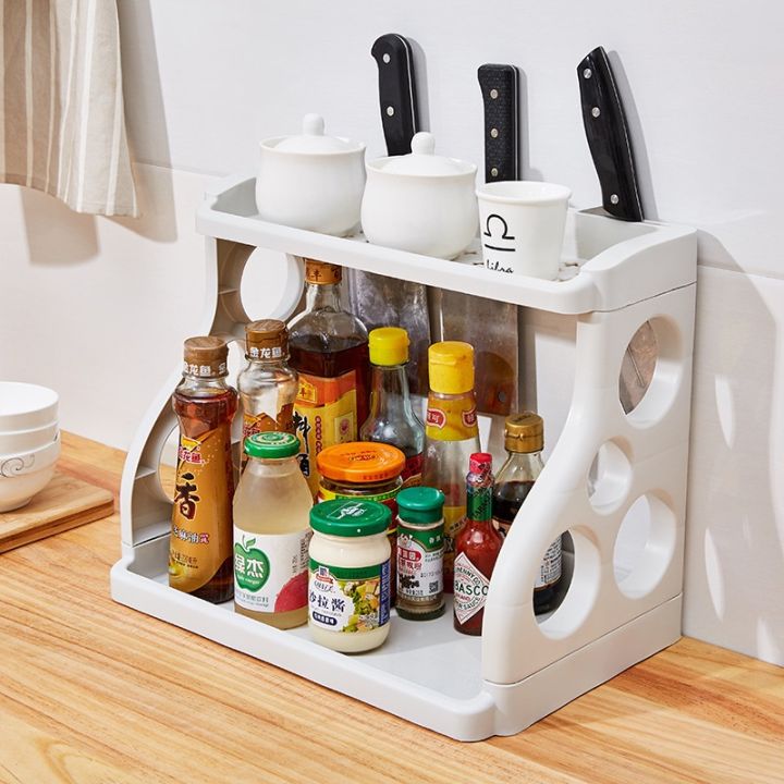2 Layer Floor Kitchen Racks Organizer Storage rack Shelf Seasoning Rack ...