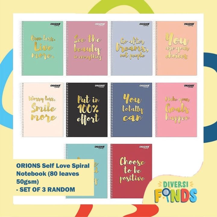 Orions Self Love Spiral Notebook W/Plastic Jacket - Set of 3 6 10 ...