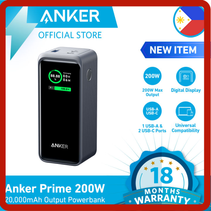 COD- Anker Prime 20,000mAh PowerBank 2 USB-C 1 USB A 200W Portable ...