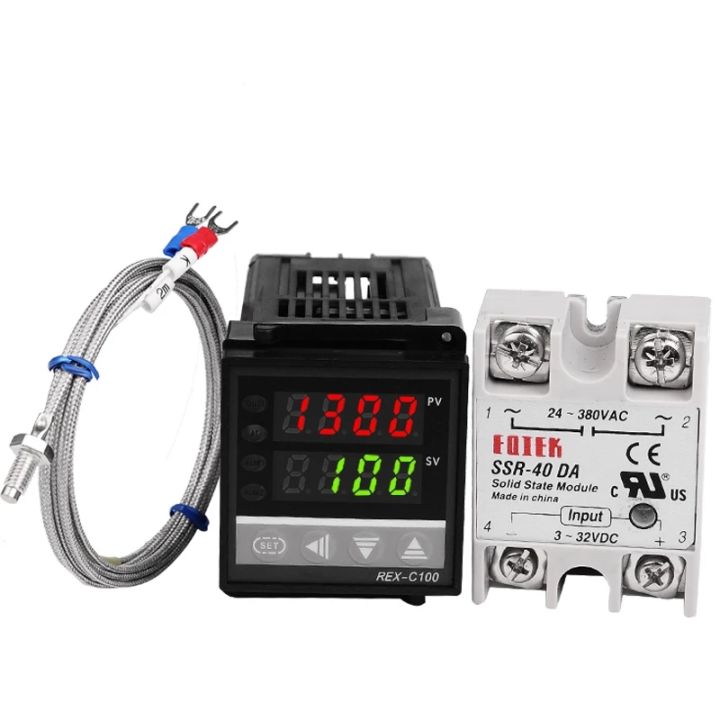 Set of PID Digital Temperature Thermostat Regulator Controller REX-C100 with SSR output+K ...