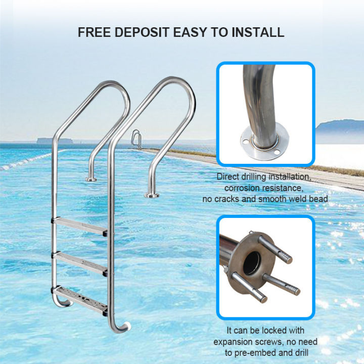 Stainless Steel Swimming Pool Step Ladder with Built-in P Shaped Grab ...