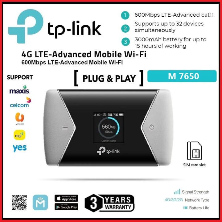TP-LINK M7650 4G+ LTE WIFI AC1200 DUALBAND PORTABLE MODEM ROUTER | Lazada