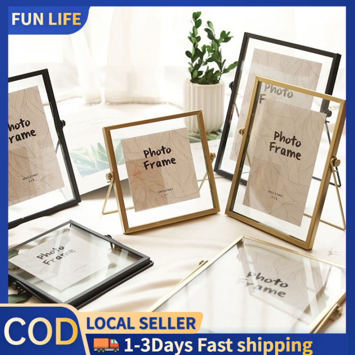 Gold Metal and Glass Photo Frame Folding Wire Desktop Picture Brass ...