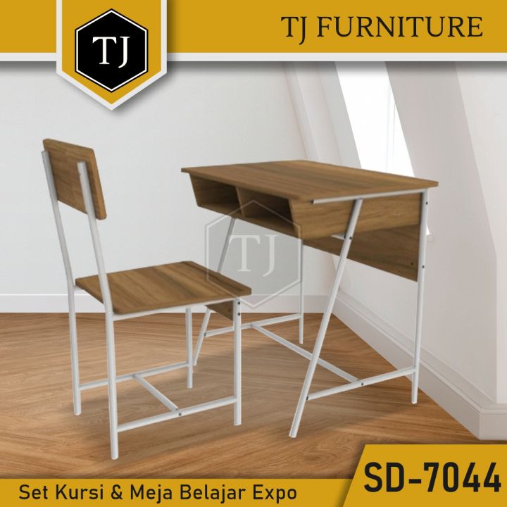 Set Kursi & Meja Belajar Kayu Kaki Besi / Study Desk / Meja Kerja ...