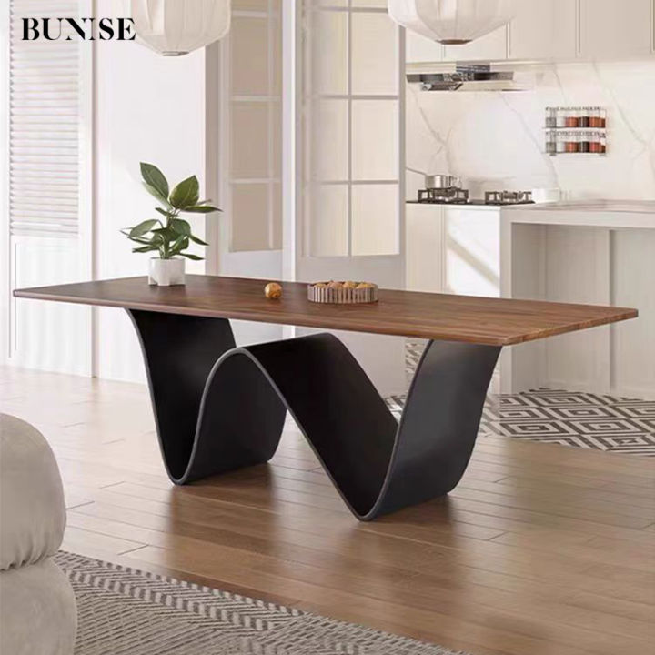 BUNISE Italian minimalist solid wood dining table wave leg design ...