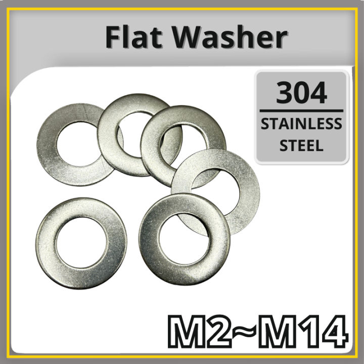 Flat Washer SUS 304 Stainless Steel Grade A2-70 | M2 M2.5 M3 M3.5 M4 M5 M6 M8 M10 M12 M14 | Lazada