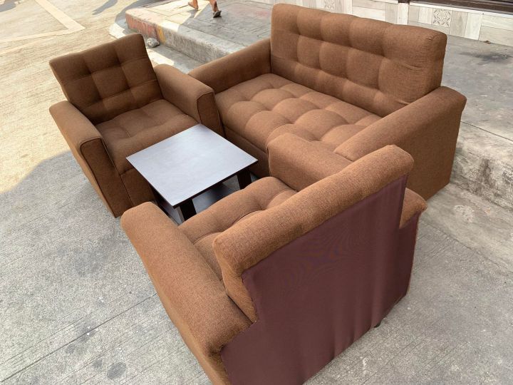 sala set ambassador brown fabric sofa with center table uratex foam cod ...