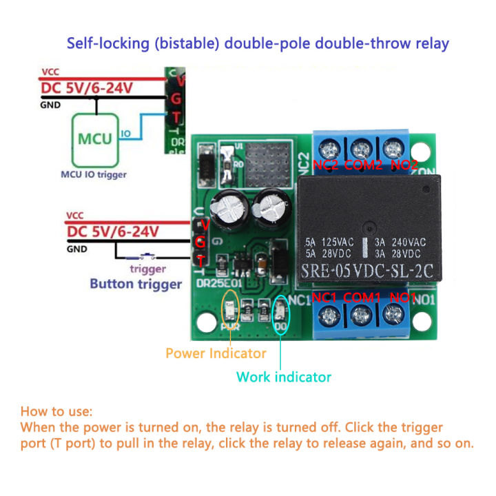 DR25E01 DPDT Relay Module Double Pole Double Throw DPDT Self-locking ...