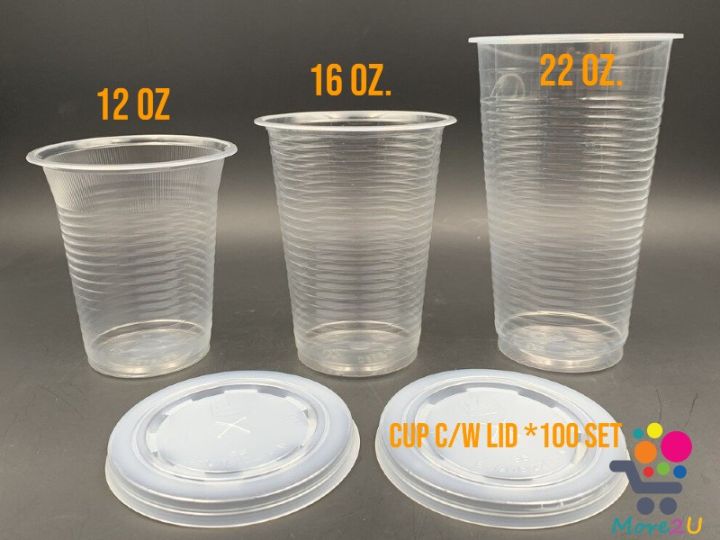 [100 set] Clear PP Plastic Cup come with LID+Cup/ Plastic Cawan/ Party ...
