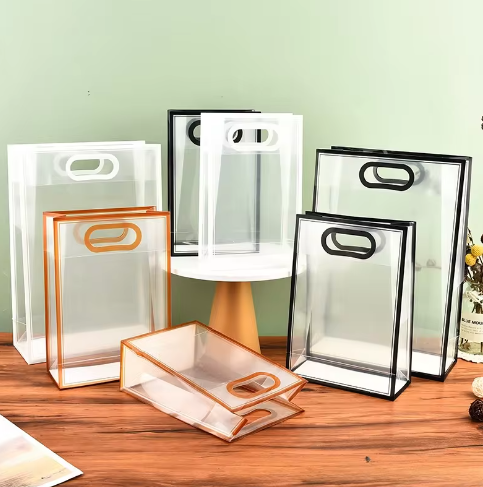 Colored Lining Frosted Plastic PVC Transparent Bags Souvenir Tote Bag ...