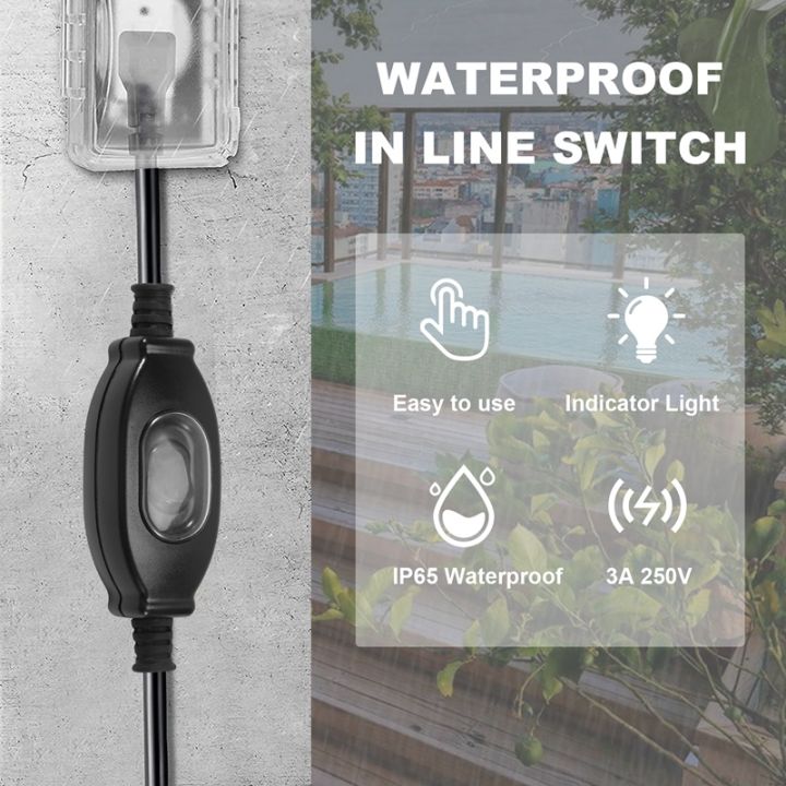3A 250V Waterproof in Line Switch Cord Switch IP65 Round Wire Silver ...