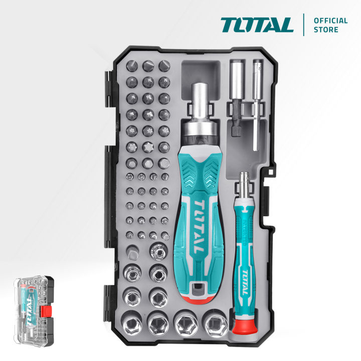 TOTAL 55 Pcs Screwdriver Bits Set, w/ 2 pcs Handles + Precision Bits ...