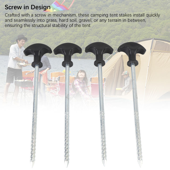 Camping Tent Stakes T Shape Tent Pegs Screw in Design 4PCS for Outdoor ...