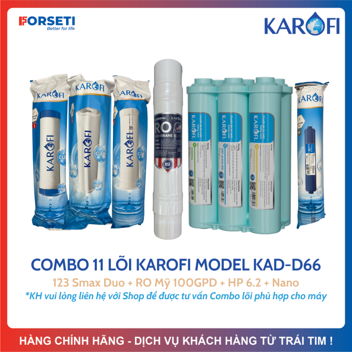 Trọn Bộ 11 Lõi Thay Thế Cho Máy Lọc Nước KAROFI KAD-D66, KAD-D966... (Lõi 123 Smax Duo + Màng ...