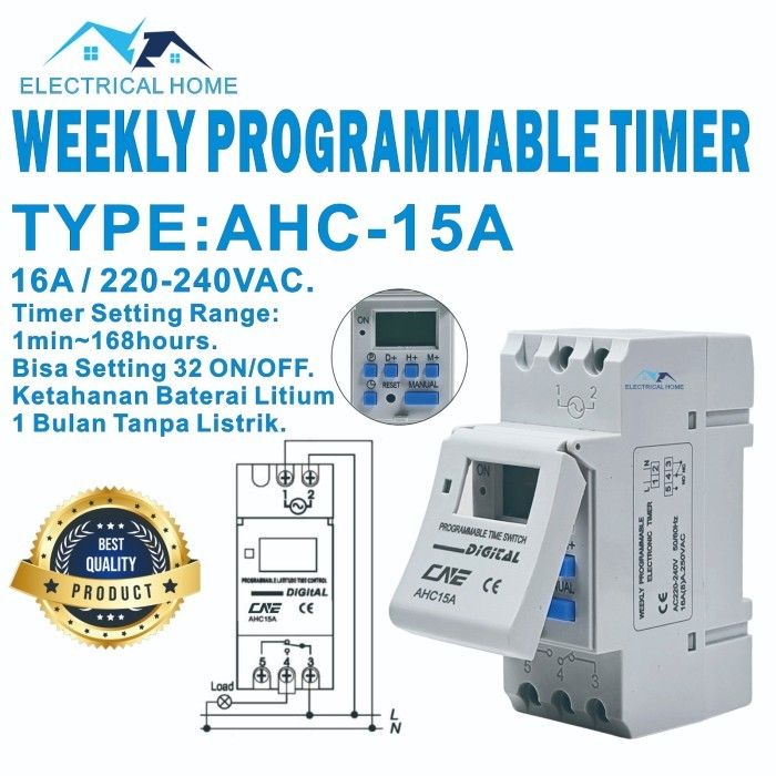 Weekly Programmable Timer Switch Otomatis AHC-15A Programmable 16 Program | Lazada Indonesia