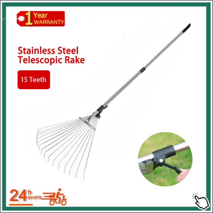 Adjustable Leaf Rake 15 Teeth Garden Rake Telescopic Leaf Rake Shrub ...