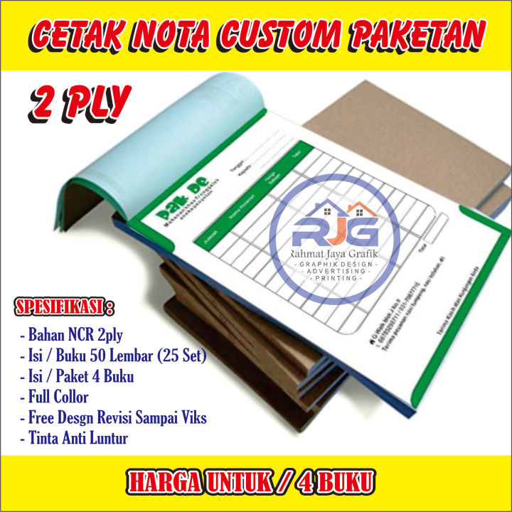 CETAK NOTA CUSTOM PAKET (4 BUKU) CETAK NOTA COSTUM 2 PLY UKURAN 1/4 ...