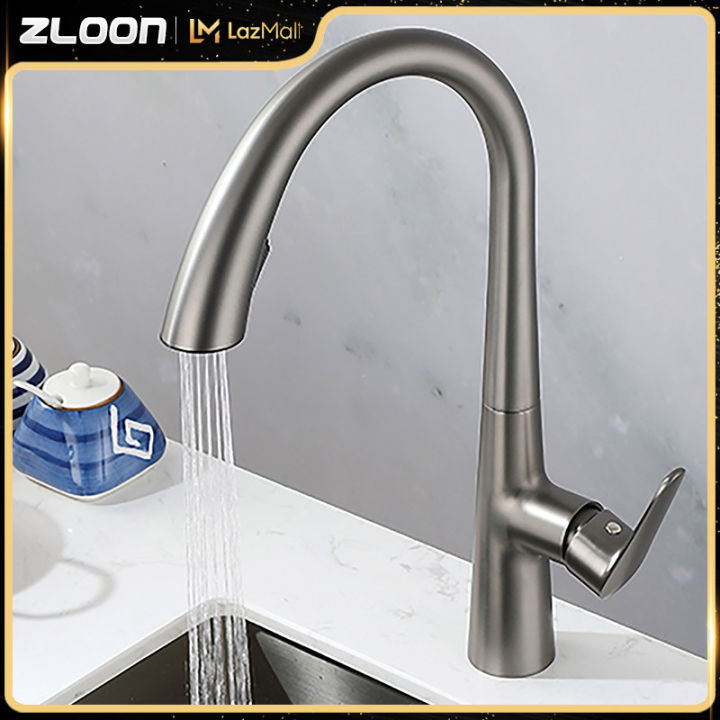 ZLOON Gray Pull-out Kitchen Faucet Hot And Cold Water Mixer Tap ...