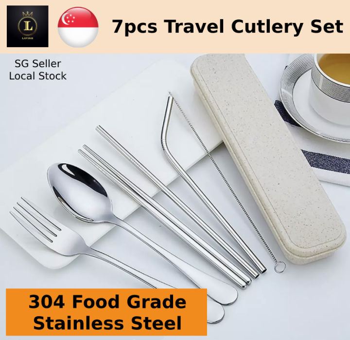 Lavishsg Portable Reuseable 7pcs Stainless Steel Cutlery Set with ...