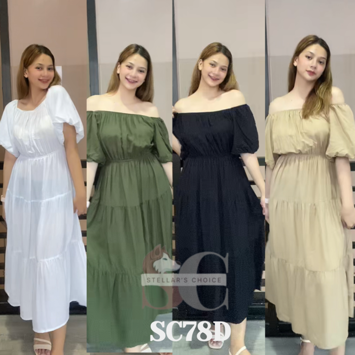 SC78 Dress Puff Sleeves Offshoulder Maxi Dress | Lazada PH