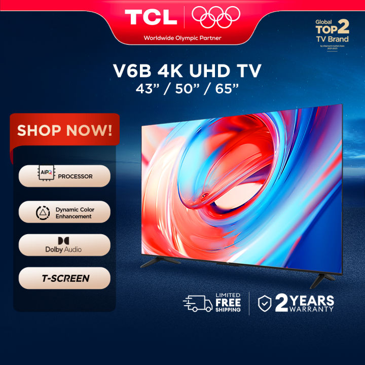 TCL V6B Series 4K UHD Smart Google TV - 43/50/65 inch (HDR, Netflix, YouTube, AiPQ Processor, T ...