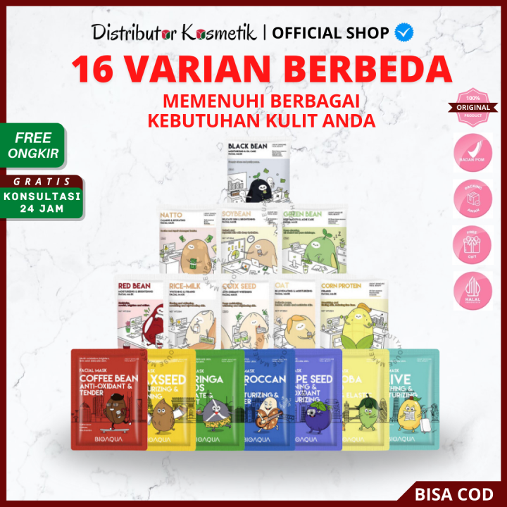 [ TERMURAH ] BIOAQUA Sheetmask Masker Wajah Cereal Sheet Mask Biji Buah ...
