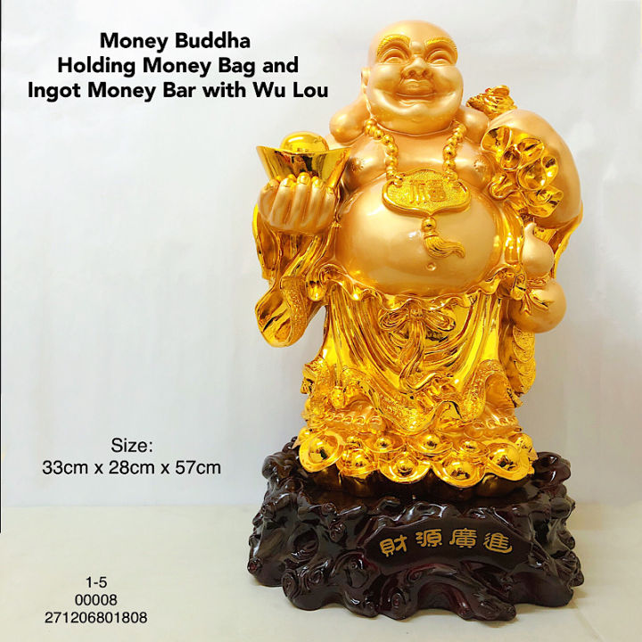 Fengshui Money Buddha Holding Money Bag and Ingot Living Room Home ...