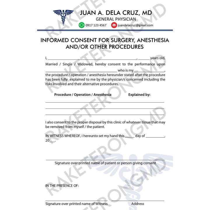 Fast send CONSENT FORM FOR CLINICS, GENERIC, SURGERY, PROCEDURES ...