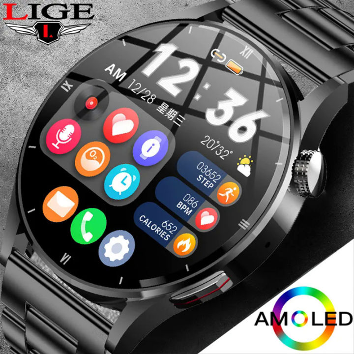 Lige watch for men smart watch AMOLED HD screen body temperature ...
