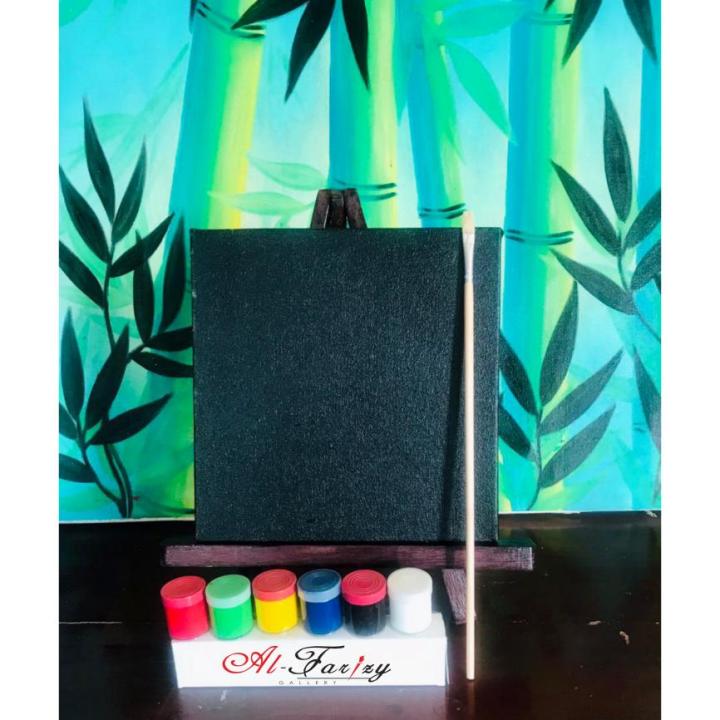 Kanvas Lukis Hitam Ukuran 20x20 cm lengkap dengan Cat Akrilik 6 Warna ...