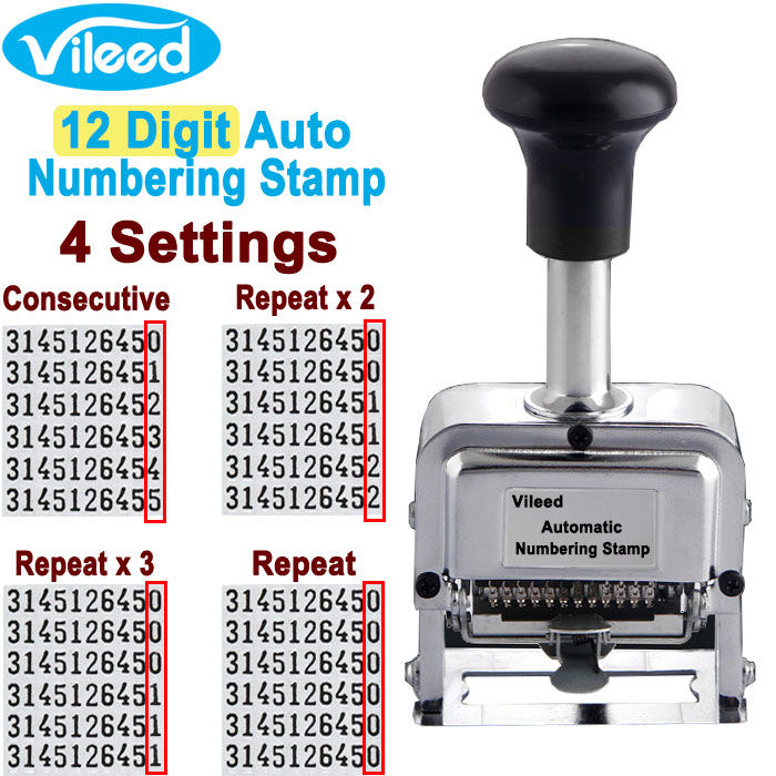 Vileed 12 Digit Wheel Self Inking Automatic Numbering Machine Stamp ...