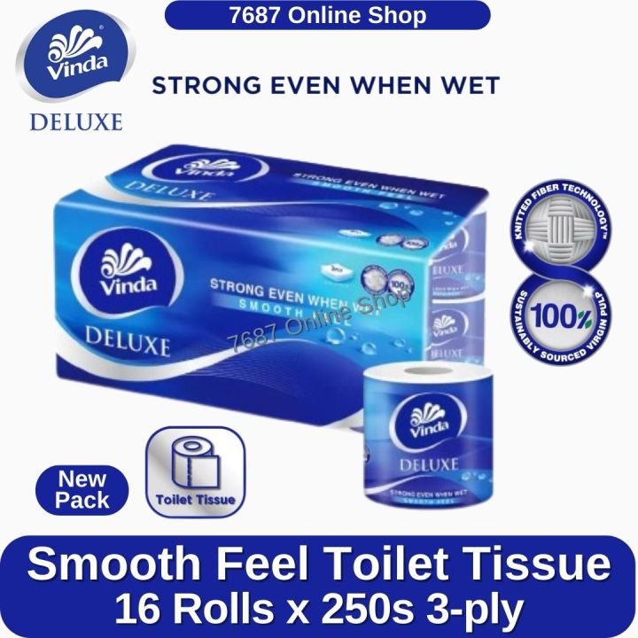 Vinda Deluxe Toilet Paper Roll Smooth Feel 3ply - 16 rolls x 250's Tisu ...