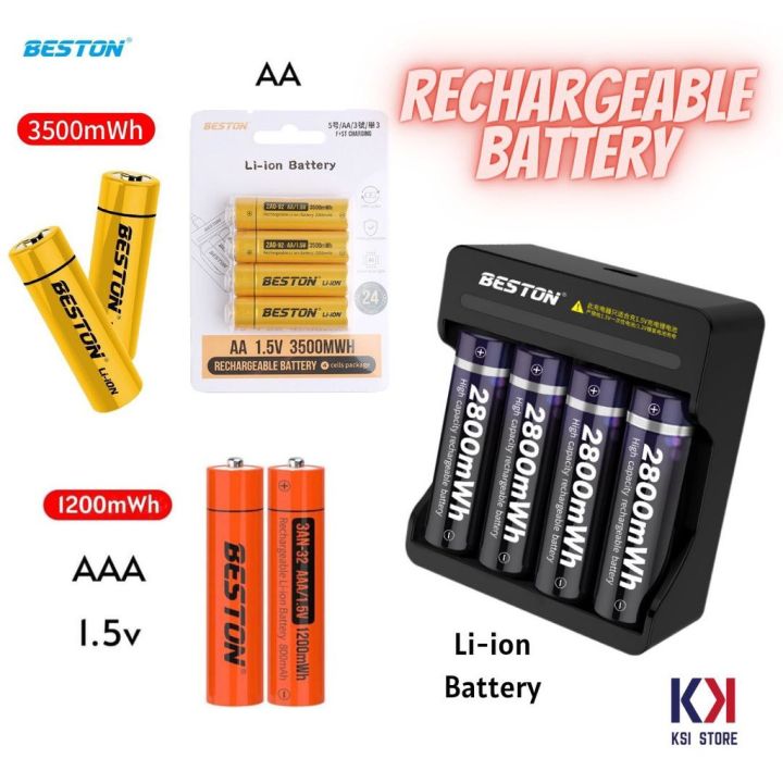 Beston 1.5V Li-ion Lithium Rechargeable Battery AA/AAA/Chargar | Lazada