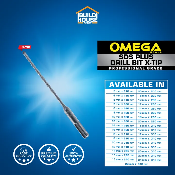 OMEGA SDS Plus Drill Bit X-Tip - 5mm | 6mm | 8mm | 10mm | 12mm | 14mm ...