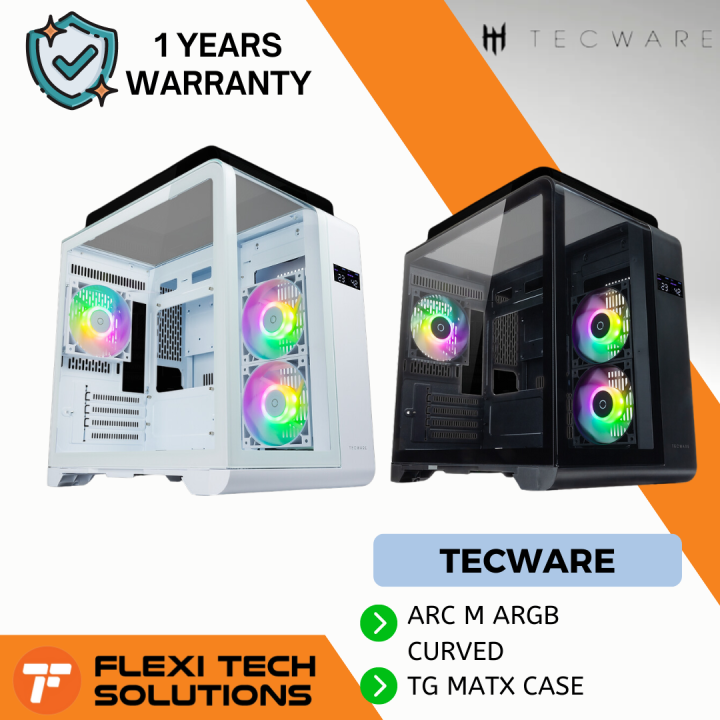 Flexi Tech Tecware ARC M ARGB Curved TG MATX Case - Black / White | Lazada