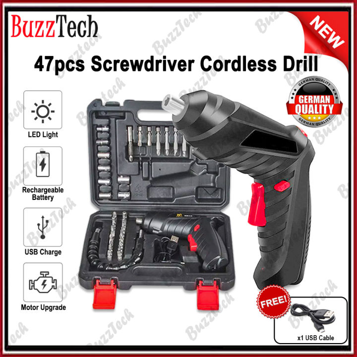 BuzzTech 108pcs 3.6V Cordless Electric Screwdriver Drill Rechargeable ...
