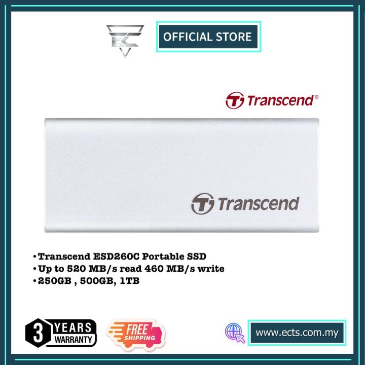 TRANSCEND ESD260C 250GB/500GB/1TB PORTABLE SSD (USB 3.1 GEN 2 TYPE C ...