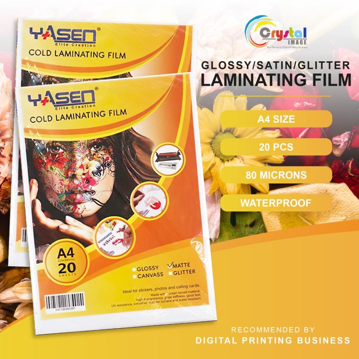 Yasen 20 Sheets Laminating Film Photo Top Cold (Glossy/Satin/Glitter ...