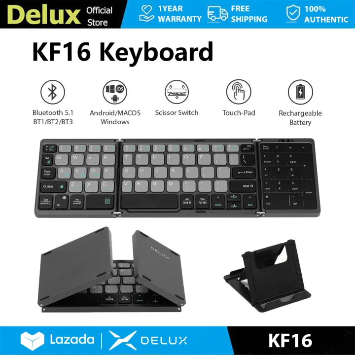 Delux KF16 Portable Bluetooth Folding Wireless Keyboard, Touch-pad ...