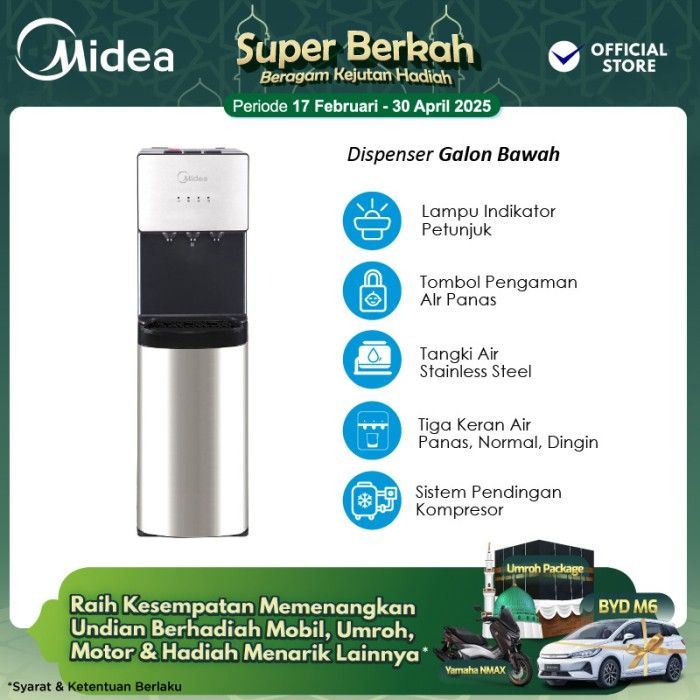 Midea Dispenser Galon Bawah YL-1566S Bottom Loading Compressor Cooling ...