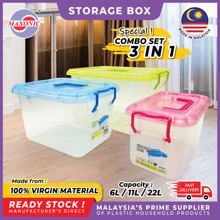 MAXONIC 3 IN 1 COMBO SET 6/11/22L MULTIPURPOSE STORAGE BOX WITH LID ...
