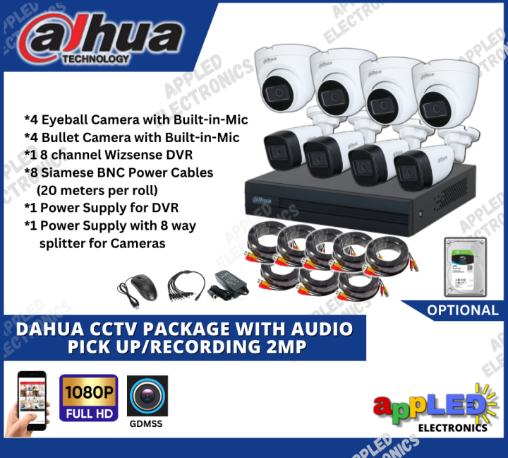 DAHUA CCTV PACKAGE WITH AUDIO PICKUP/RECORDING 2MP 8 Cameras with Built-in-Mic CCTV Package 8 ...
