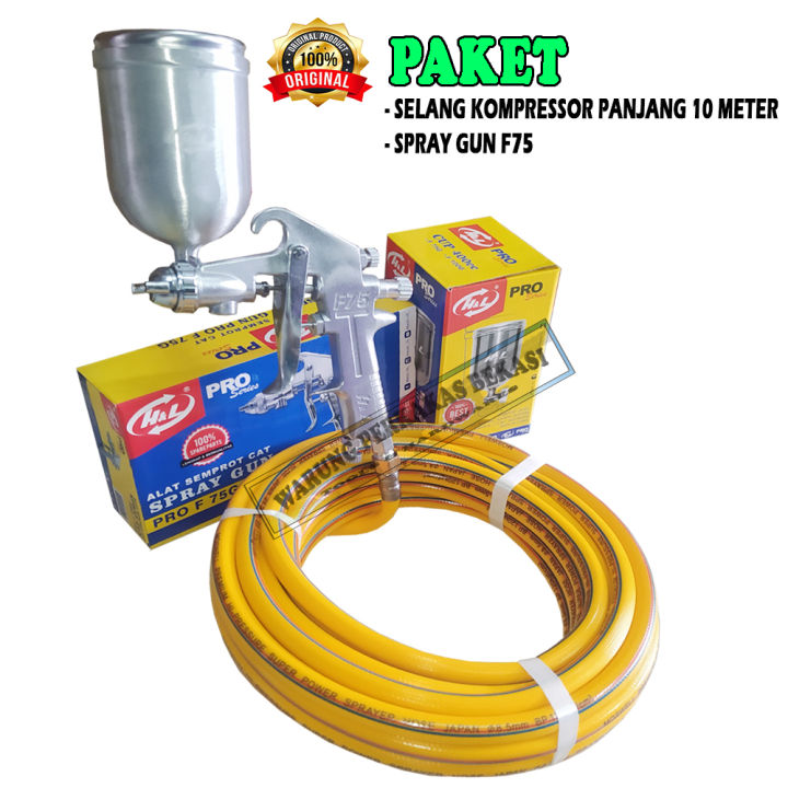 Paket Alat Semprot Cat Angin Spray Gun Spet F75 H&L Tabung Atas 400cc ...