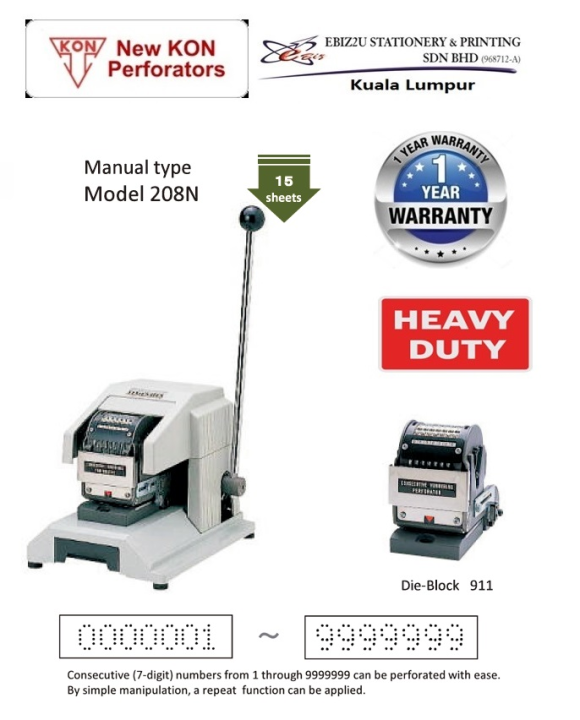 NEW_KON 208N HEAVY DUTY Consecutive Numbering Perforators -7 Digit Numbering Mesin Perferator ...