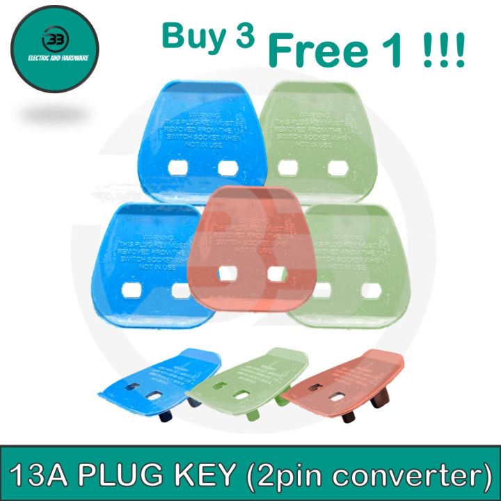 (4pcs) Multi-Colour Plastic 13A Plug Key 2 Pin to 3pin Converter /Easy ...