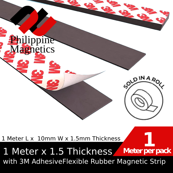 1Meter 10mm x 1.5mm Magnetic Rubber Strip with 3M Adhesive Flexible ...