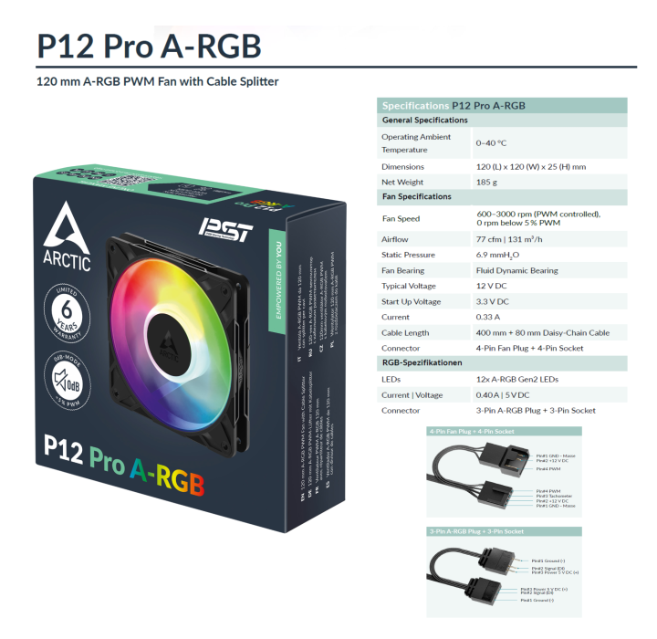 ARCTIC P12 P14 Pro A-RGB - Powerful Premium Fan, 120/140mm PWM Fan with Y-Cable Splitter 5v 3pin ...