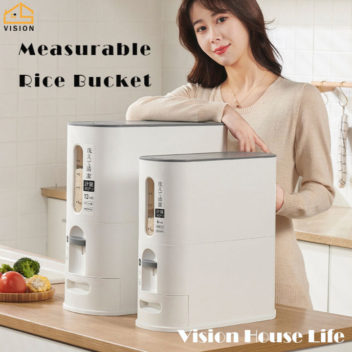 Vision Measurable 6/12KG Rice Storage Bucket Japanese Rice Storage Box ...